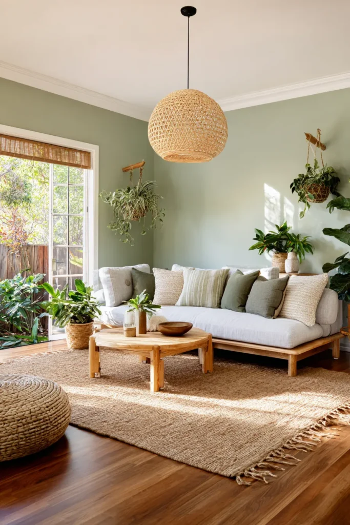 Sustainable Eco-Friendly Living Room: Modern Green Style